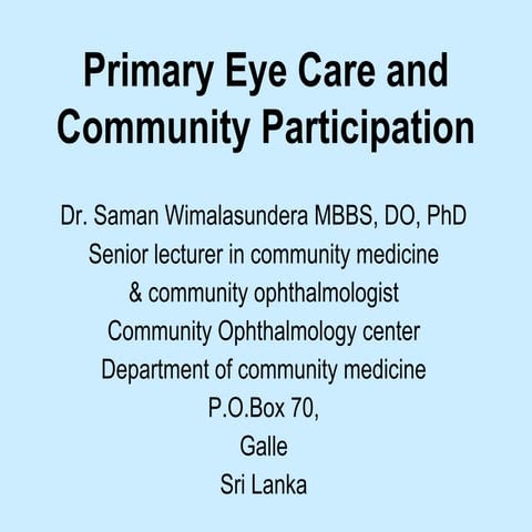 COMMUNITY EYE CARE, Community optometry. | PDF