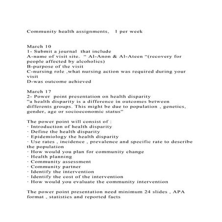 Community health assignments, 1 per week March 101- Subm.docx