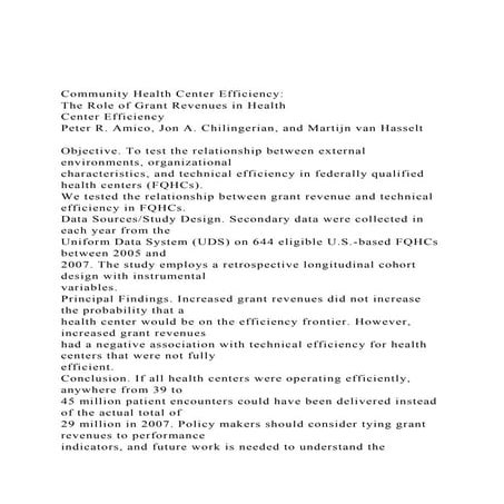 Community Health Center EfficiencyThe Role of Grant Revenue.docx