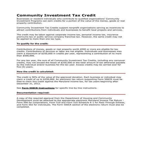 Community Investment Tax Credit | PDF