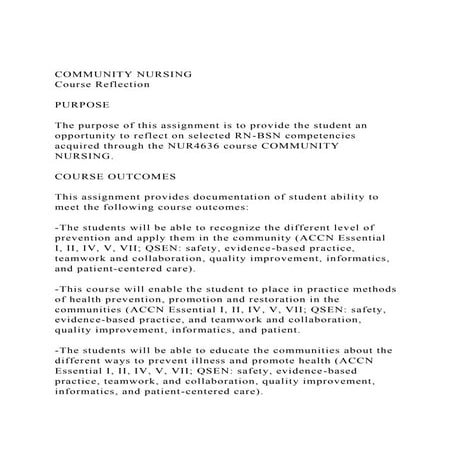 COMMUNITY NURSING Course Reflection PURPOSEThe purpose.docx