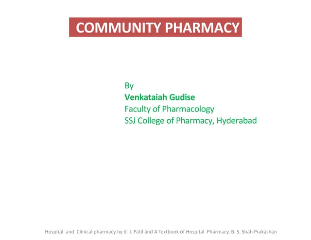 Community pharmacy-Definition ,scope and Roles and responsibilities of ...