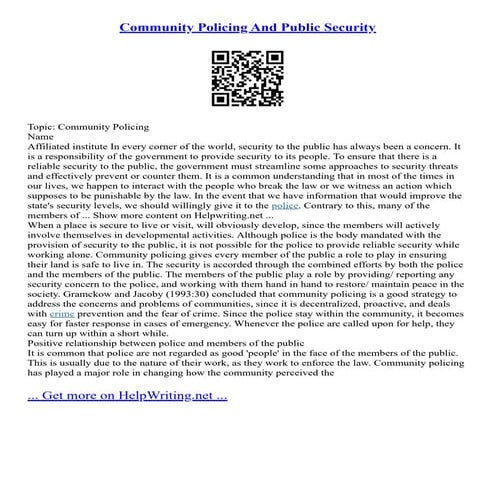 Community Policing And Public Security | PDF | Home Security | Home ...