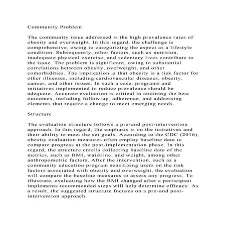 Community ProblemThe community issue addressed is the high preva.docx