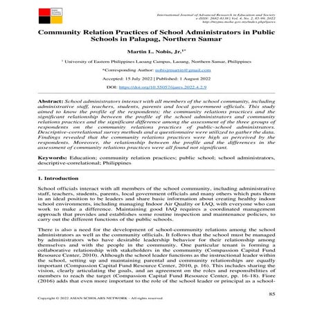 Community Relation Practices of School Administrators in Public Schools ...