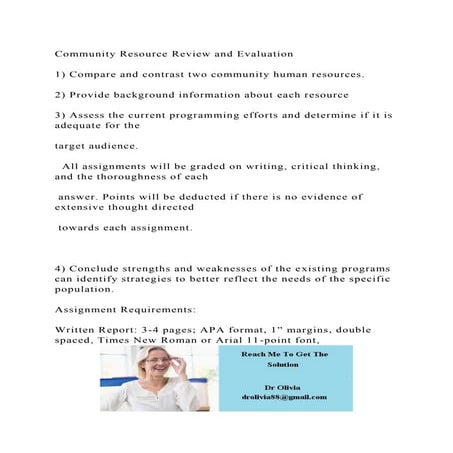 Community Resource Review and Evaluation1) Compare and contrast .docx