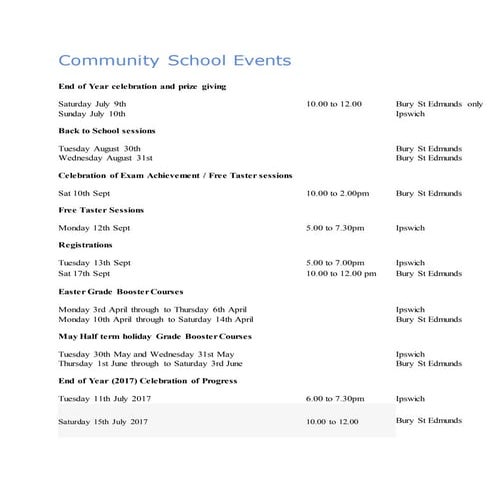 Community school events | DOCX | National & Civic Holidays | Holidays