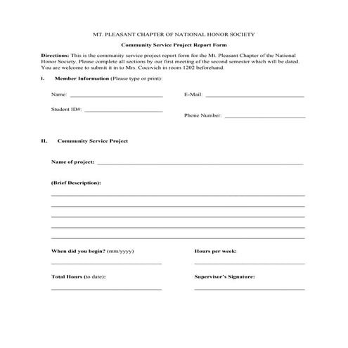 Community Service Project Form | DOC