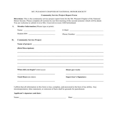 Community Service Project Form | PDF