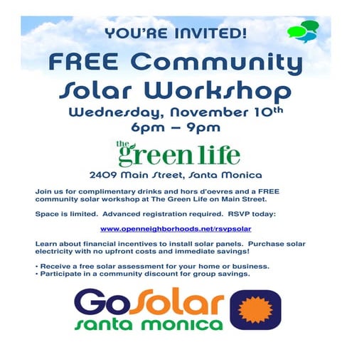 Community Solar Workshop at The Green Life - Flyer | PDF