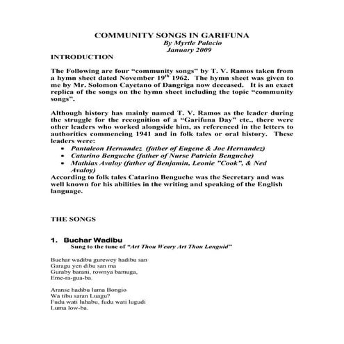 Community songs in Garifuna | PDF