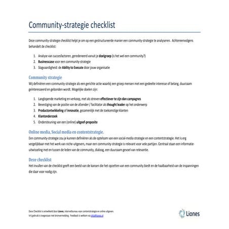 Liones Community-strategie checklist | PPT