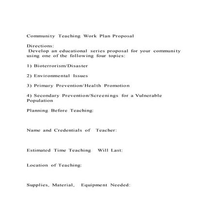 Community Teaching Work Plan Proposal Directions Develop | PDF