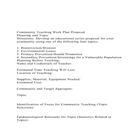 Community Teaching Work Plan ProposalPlanning and Topic.docx