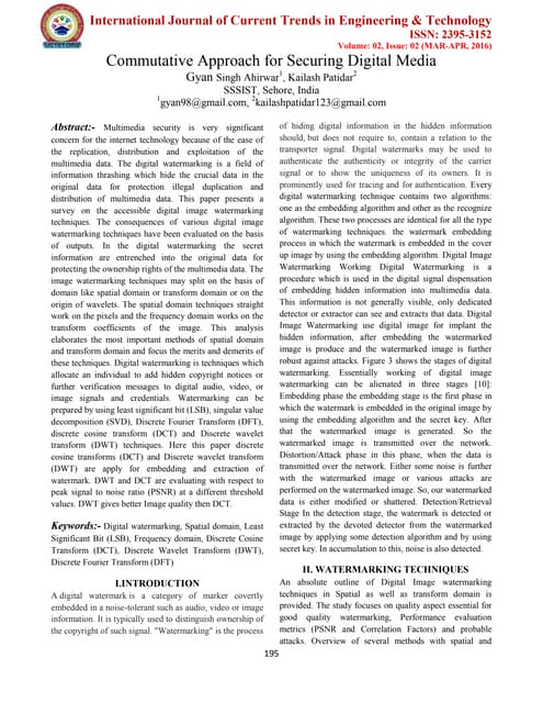 Implementation Of Digital Image Watermarking Techniques Using Dwt And 6069