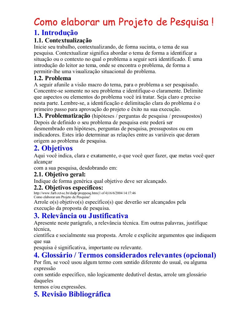 Modelo De Projeto De Pesquisa