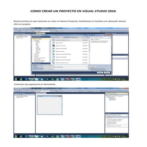 Como crear un proyecto en visual Studio 2010 | DOCX