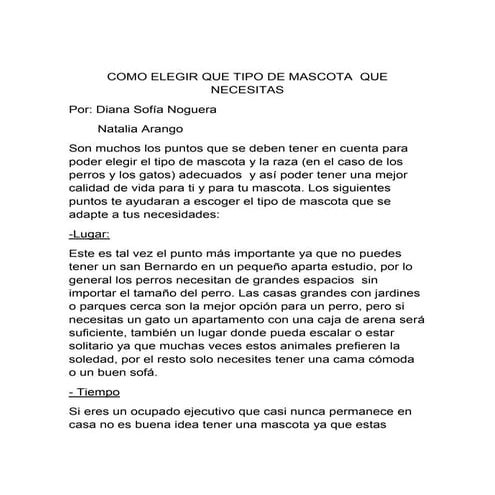 Como elegir que tipo de mascota que necesitas | DOCX