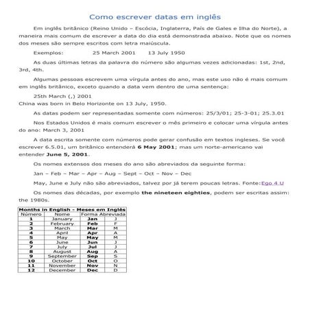 Como escrever datas em inglês | DOC