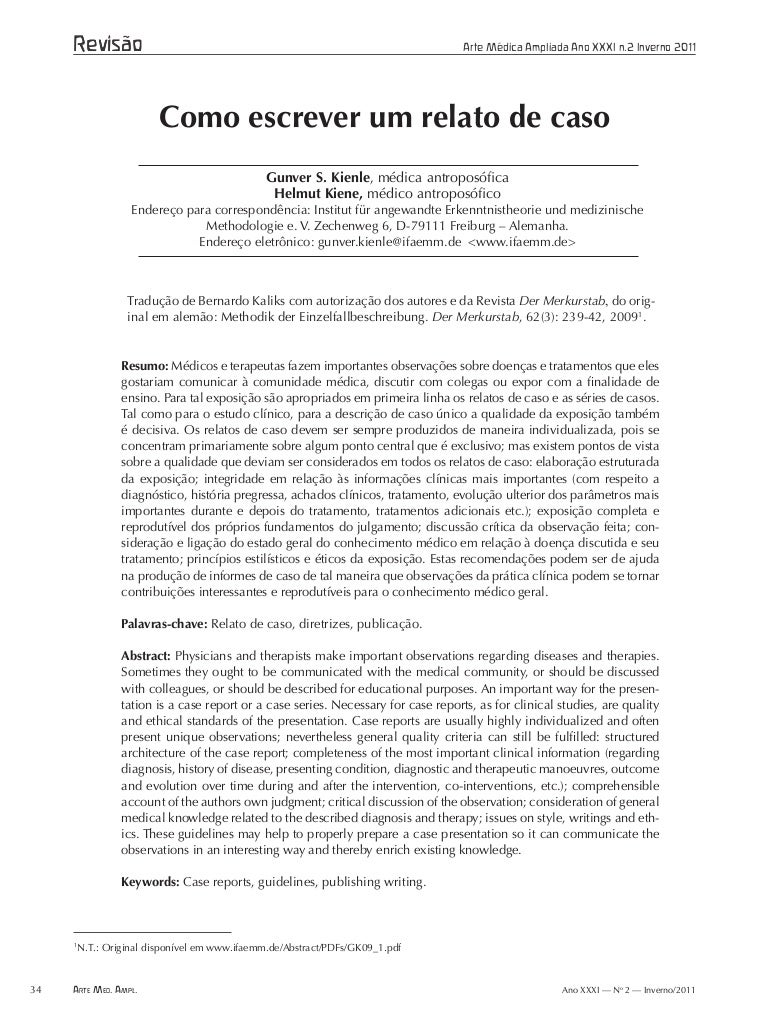 Como escrever relato de caso Como escrever relato de caso