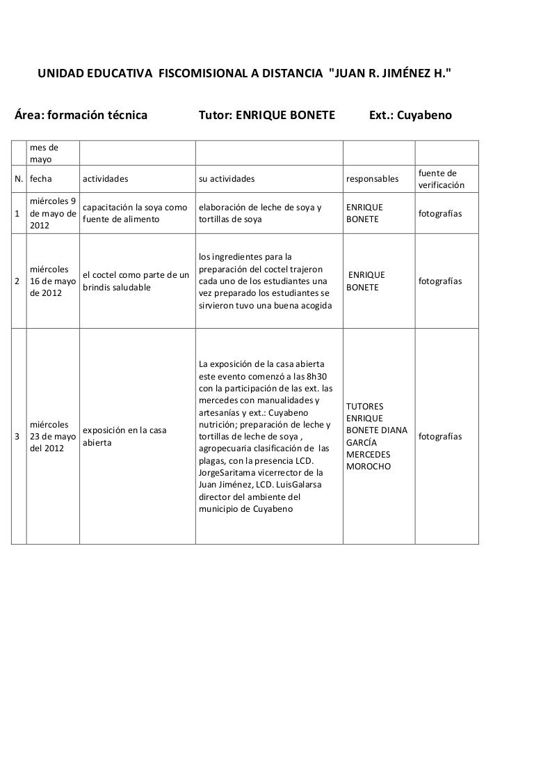Modelo De Informe De Actividades