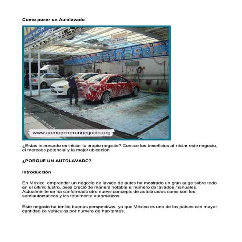 Como poner un autolavado - Guía de Negocio | PDF