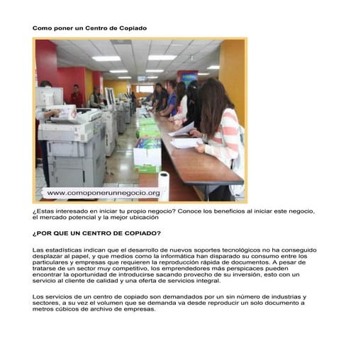Como poner un centro de copiado - Guía de Negocio | PDF