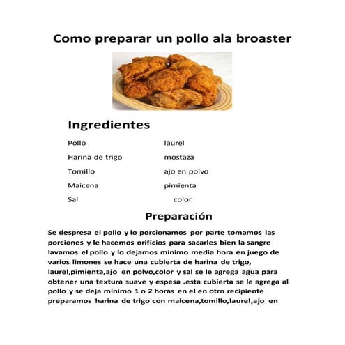 Como preparar un pollo ala broaster | DOCX
