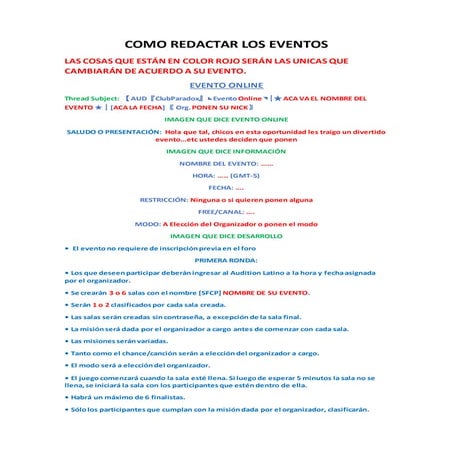 Como redactar los eventos | DOCX