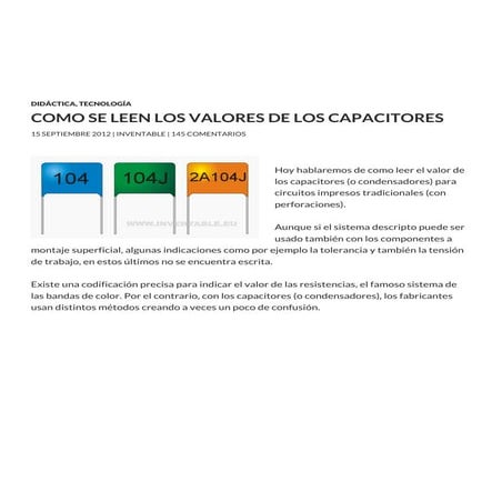 Como se leen los valores de los capacitores inventable | PDF