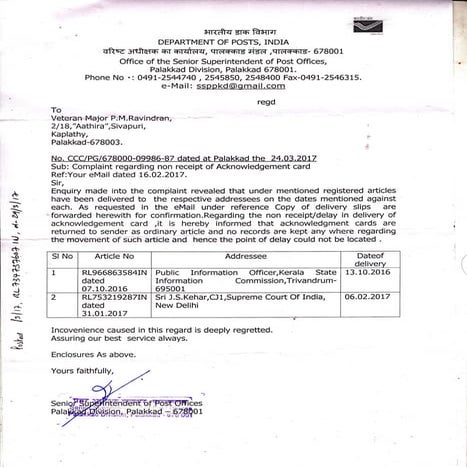 proof of delivery of registered/ad documents | PDF