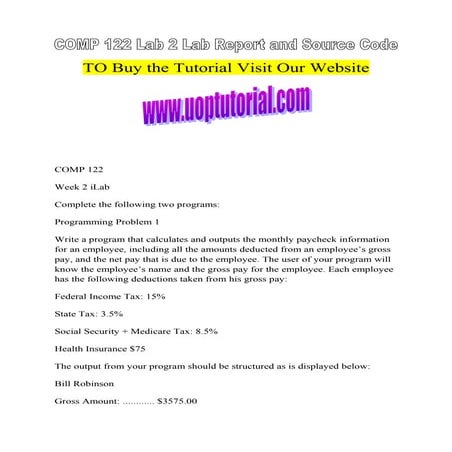 Comp 122 lab 2 lab report and source code | DOC