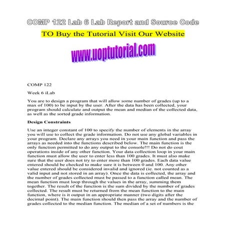 Comp 122 Lab 6 Lab Report And Source Code Doc