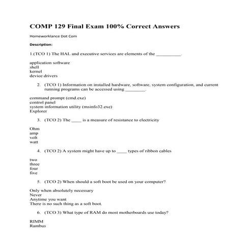 Comp 129 final exam 100% correct answers | DOCX
