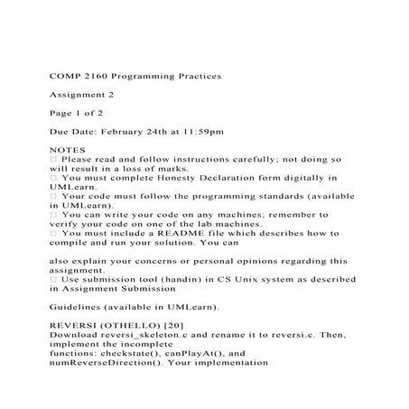 COMP 2160 Programming Practices Assignment 2 Page 1 of.docx | Programming Languages | Computing