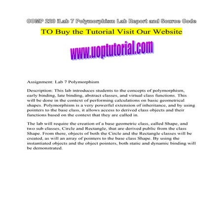 Comp 220 i lab 7 polymorphism lab report and source code | DOC