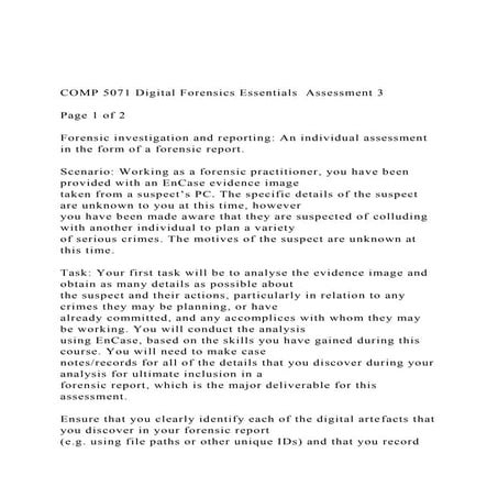 COMP 5071 Digital Forensics Essentials Assessment 3 Page .docx