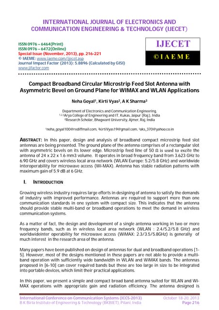 Microstrip line fed stacked layer e shaped patch antenna for wlan | PDF