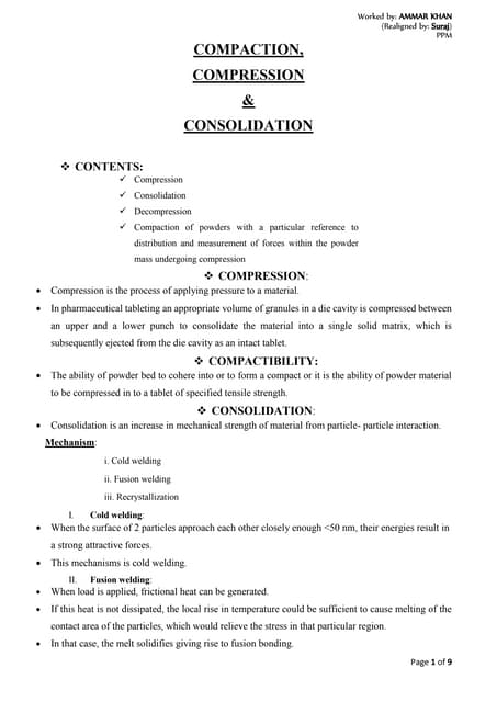 Compression and compaction | PPTX | Pharmaceutical Industry | Industries