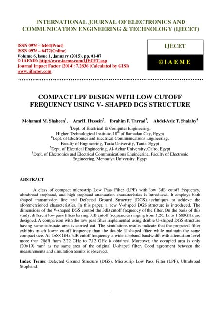 Microstrip low pass filter designs using defected ground structure | PDF | Physics | Science