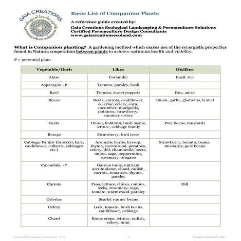 Basic List of Companion Plants - Chico, California | PDF