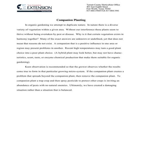 Companion Planting - Tarrant County, Texas Cooperative Extension | PDF