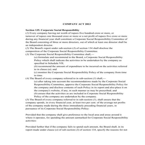 Company Act 2013 | PDF
