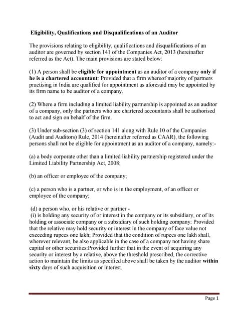 Appointment and qualification of auditors | PPTX | Business Accounting ...