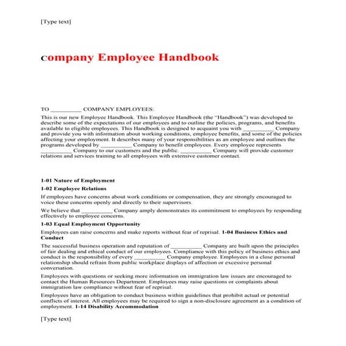 Acknowledgment of receipt of employee handbook