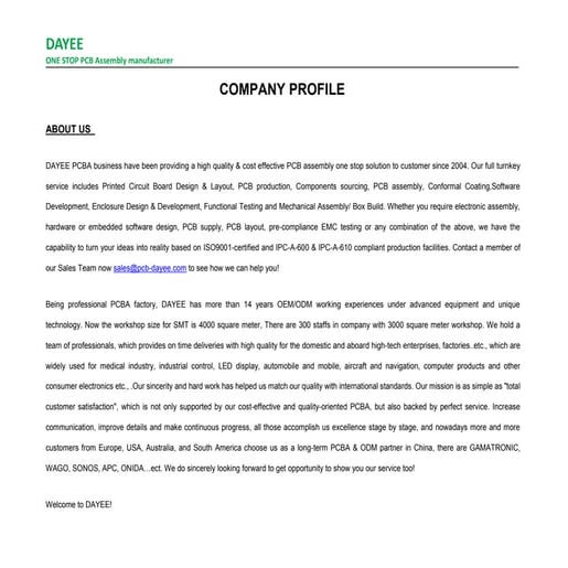 DAYEE PCBA Company profile | PPT