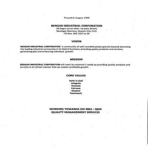 Bengar Industrial Corporation Company Profile | PDF