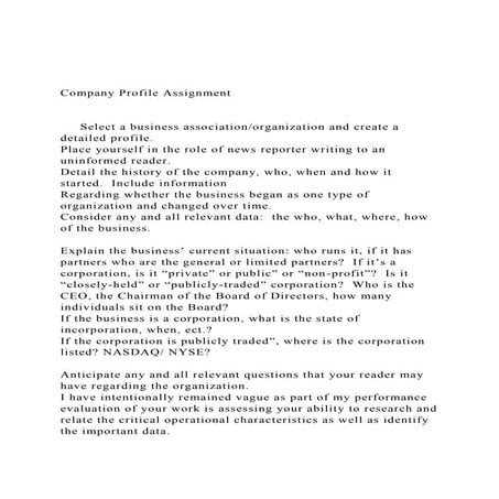 Company Profile Assignment Select a business associa.docx