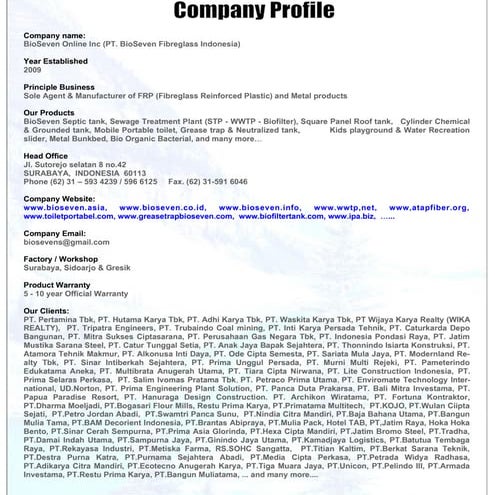 Company profile ipal bio seven stp biofilter wwtp | PDF
