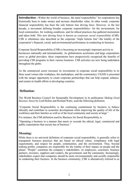 Corporate social responsibility lecture notes | PDF